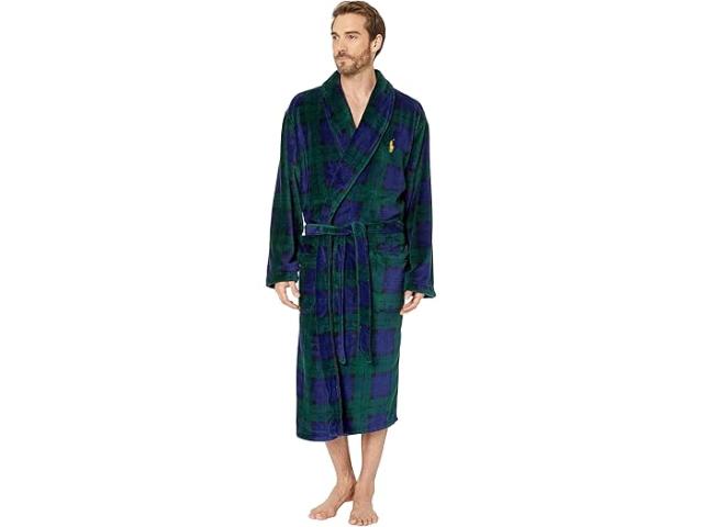 (取寄) ラルフローレン メンズ マイクロファイバー プラッシュ ロング スリーブ ショール カラー ローブ Polo Ralph Lauren men Microfiber Plush Long Sleeve Shawl Collar Robe Blackwatch Plaid/Basic Gold Pony Print