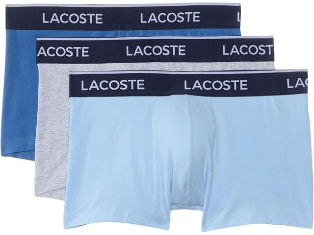 (取寄) ラコステ メンズ コットン ストレッチ エッセンシャル トランクス 3-パック Lacoste men Cotton Stretch Essentials Trunks 3-pack Light Blue/Gray/Blue