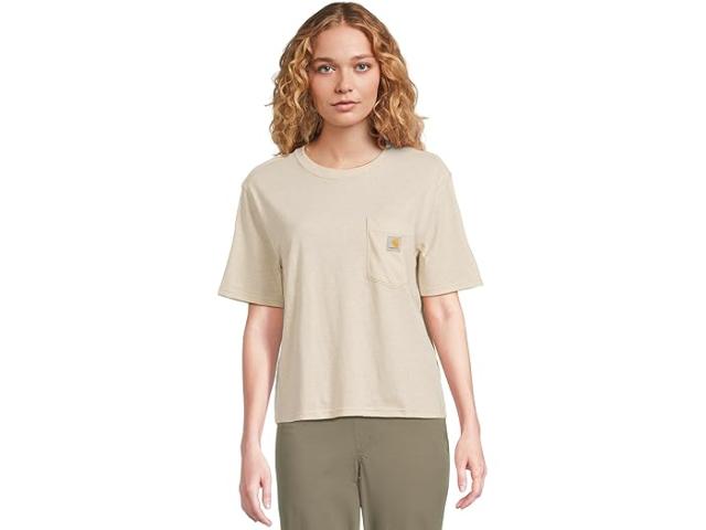 (取寄) カーハート レディース ルーズ フィット ライトウェイト ショート スリーブ クルー ネック T-シャツ Carhartt women Loose Fit Lightweight Short Sleeve Crew Neck T-Shirt Oat Milk Heather