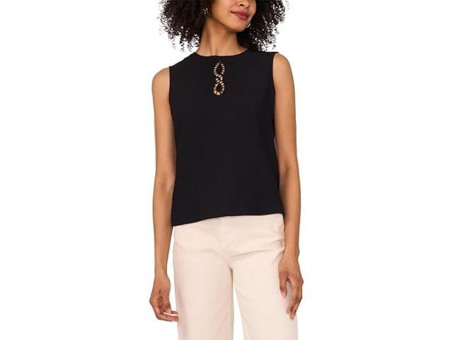 (取寄) ヴィンスカムート レディース スリーブレス クルー ネック ブラウザ ウィズ センター エンブロイダリー Vince Camuto women Sleeveless Crew Neck Blouse with Center Embroidery Rich Black