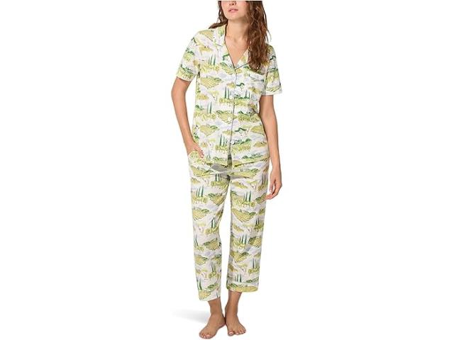 (取寄) ベッドヘッドパジャマズ レディース ショート スリーブ クラシック ストレッチ ジャージ クロップド Pj セット Bedhead PJs women Short Sleeve Classic Stretch Jersey Cropped Pj Set Wine Country