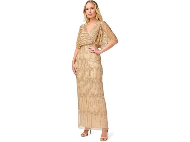 (取寄) アドリアナ パぺル レディース ロング ビーデッド ブルゾン マザー オブ ザ ブライド ガウン Adrianna Papell women Long Beaded Blouson Mother of the Bride Gown Champagne/Gold