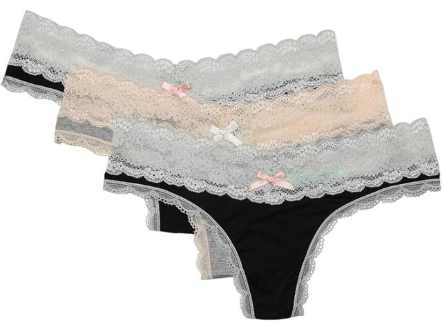 (取寄) ハニーデュー インティメイト レディース アーナ トング 3-パック Honeydew Intimates women Ahna Thong 3-pack Black Silver/Heather Grey Seashell/Black Silver