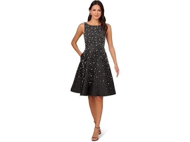 (取寄) アドリアナ パぺル レディース ビーズ タフタ ミディ ドレス Adrianna Papell women Bead Taffeta Midi Dress Black/Ivory