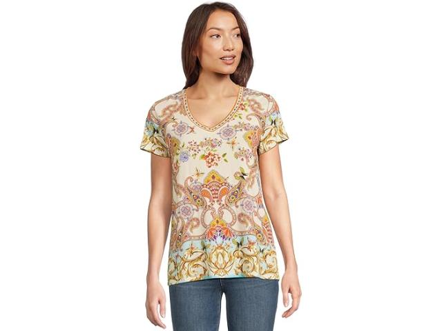 (取寄) ジョニー ワズ レディース ザ ジャニー フェーバリット ショート スリーブ V-ネック ティー Johnny Was women The Janie Favorite Short Sleeve V-Neck Tee Scroll Scarf