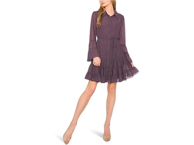 (取寄) シーシー レディース ティアード ラッフルド ボタン フロント ドレス CeCe women Tiered Ruffled Button Front Dress Potent Purple