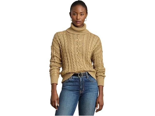 (取寄) ローレン ラルフローレン レディース メタリック ケーブルニット タートルネック セーター Lauren Ralph Lauren women llic Cable-Knit Turtleneck Sweater Relic Gold llic