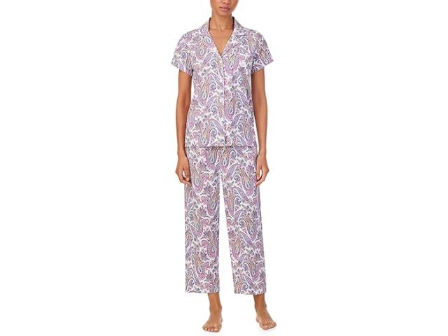 (取寄) ローレン ラルフローレン レディース ショート スリーブ ニット クロップド Pj セット Lauren Ralph Lauren women Short Sleeve Knit Cropped Pj Set Multi Color Paisley