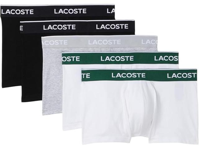 (取寄) ラコステ メンズ 5-パック ロゴ トランクス Lacoste men 5-pack Logo Trunks Black/White/Grey Chine