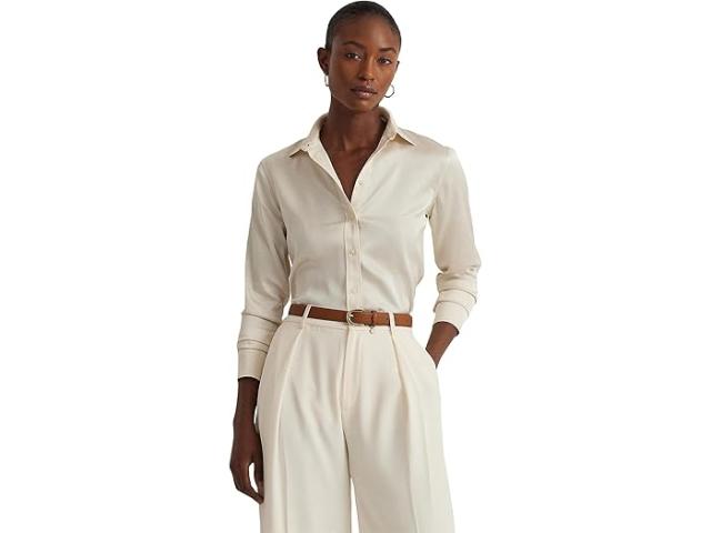 (取寄) ローレン ラルフローレン レディース サテン シャルムーズ シャツ Lauren Ralph Lauren women Satin Charmeuse Shirt Mascarpone Cream