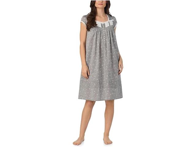(取寄) アイリーン ウエスト レディース コットン ウーブン キャップ スリーブ ワルツ ナイトガウン Eileen West women Cotton Woven Cap Sleeve Waltz Nightgown Grey Mini Floral