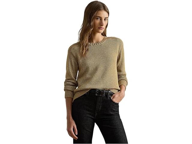 (取寄) ローレン ラルフローレン レディース メタリック コットンブレンド クルー ネック セーター Lauren Ralph Lauren women llic Cotton-Blend Crew Neck Sweater Relic Gold llic