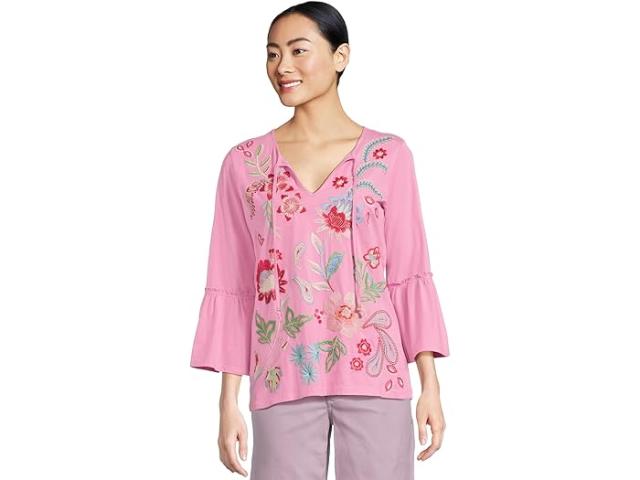 (取寄) ジョニー ワズ レディース ラッフル スリーブ Tシャツ Johnny Was women Ruffle Sleeve T-shirt Moonlite Mauve