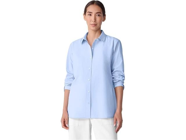 (取寄) アイリーン フィッシャー レディース ストライプド ポプリン クラシック カラー ロング シャツ Eileen Fisher women Striped Poplin Classic Collar Long Shirt Myrtle