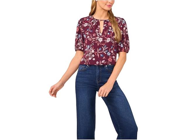 (取寄) シーシー レディース フロント キーホール ショート パフ スリーブ トップ CeCe women Front Keyhole Short Puff Sleeve Top Potent Purple