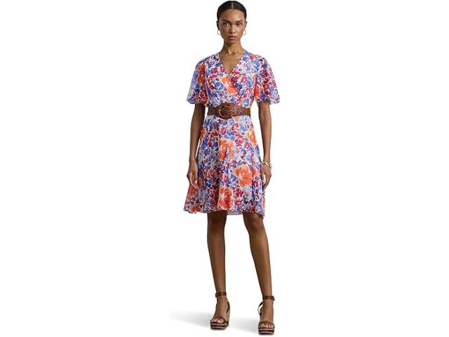 (取寄) ローレン ラルフローレン レディース フローラル クリンクル ジョーゼット サープリス ドレス Lauren Ralph Lauren women Floral Crinkle ette Surplice Dress White Multi