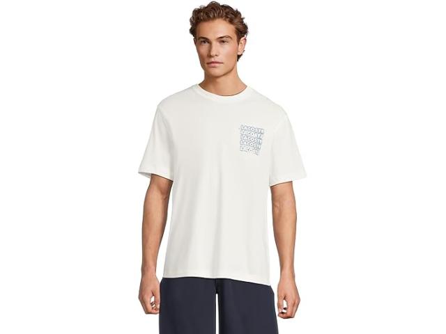 (取寄) ラコステ メンズ クラシック フィット ディストーテド グラフィック T-シャツ Lacoste men Classic Fit Distorted Graphic T-shirt White/Blue