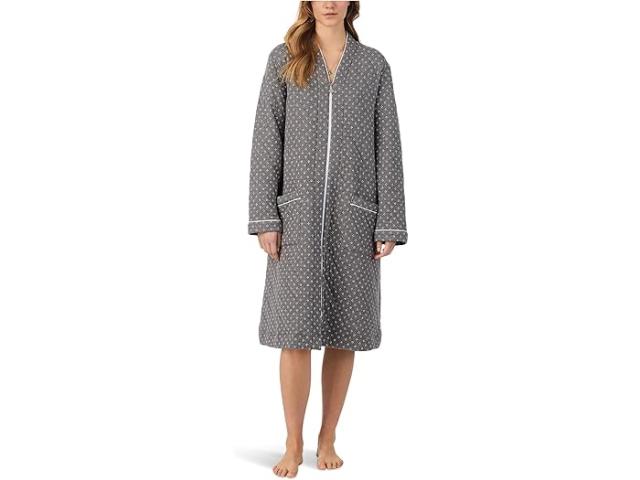 (取寄) アイリーン ウエスト レディース コットン ニット ロング スリーブ ダイヤモンド キルト ジップ ローブ Eileen West women Cotton Knit Long Sleeve Diamond Quilt Zip Robe Grey