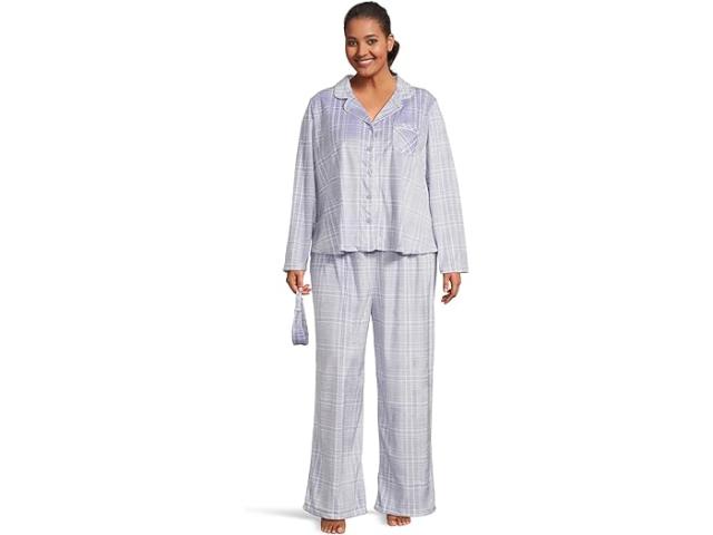 (取寄) カレン ノイバーガー レディース プラス ミンキー フリース ロング スリーブ ノッチ トップ アンド ロング パンツ セット Karen Neuburger women Plus Minky Fleece Long Sleeve Notch Top & Long Pants Set Blue Plaid