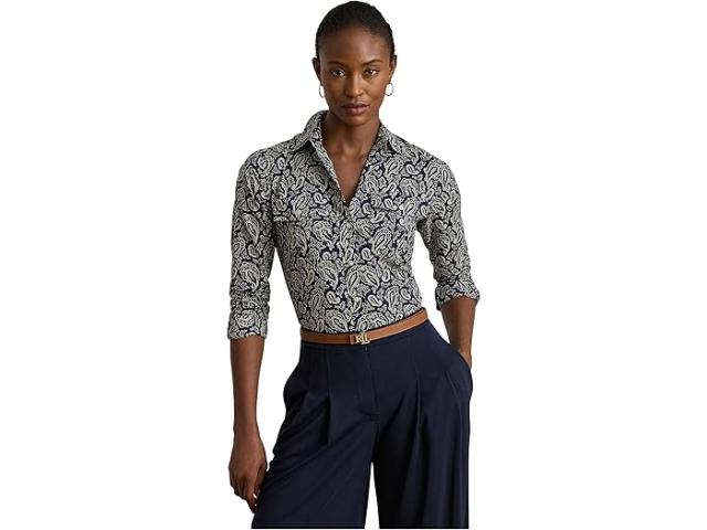 (取寄) ローレン ラルフローレン レディース クラシック フィット ペイズリー コットン ボイル シャツ Lauren Ralph Lauren women Classic Fit Paisley Cotton Voile Shirt Blue/Cream