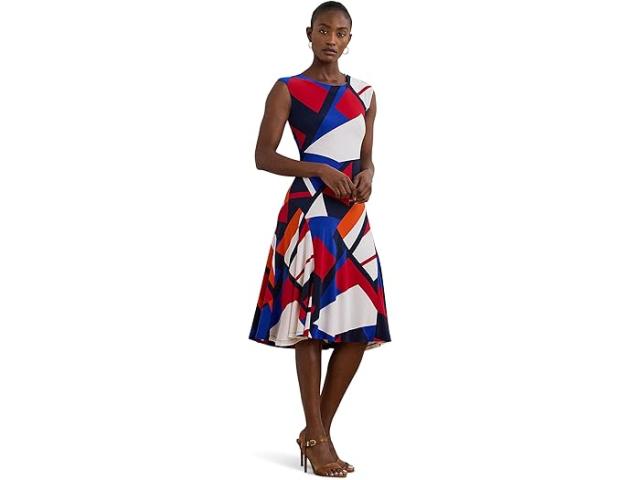 (取寄) ローレン ラルフローレン レディース プリント ストレッチ ジャージ ドレス Lauren Ralph Lauren women Print Stretch Jersey Dress Blue Multi