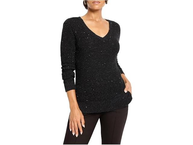 (取寄) ニックゾー レディース シマー ワッフル V-ネック セーター NIC+ZOE women Shimmer Waffle V-neck Sweater Black Onyx