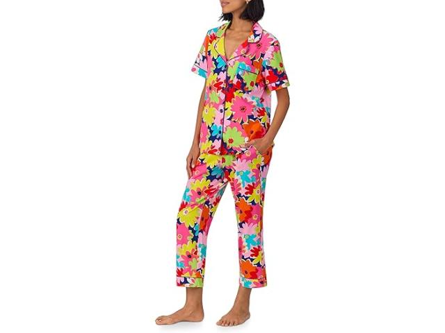 (取寄) ベッドヘッドパジャマズ レディース コットン ニット ショート スリーブ クロップド Pj セット Bedhead PJs women Cotton Knit Short Sleeve Cropped PJ Set Pop Floral