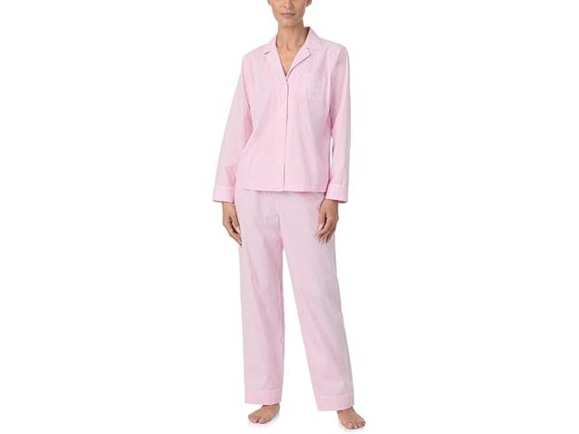 (取寄) ローレン ラルフローレン レディース コットン ウーブン ロング スリーブ ノッチ カラー Pj セット Lauren Ralph Lauren women Cotton Woven Long Sleeve Notch Collar PJ Set Pink Stripe