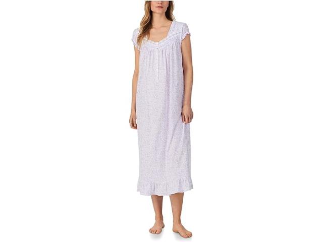 (取寄) アイリーン ウエスト レディース コットン ニット キャップ スリーブ ロング ナイトガウン Eileen West women Cotton Knit Cap Sleeve Long Nightgown Lilac Floral