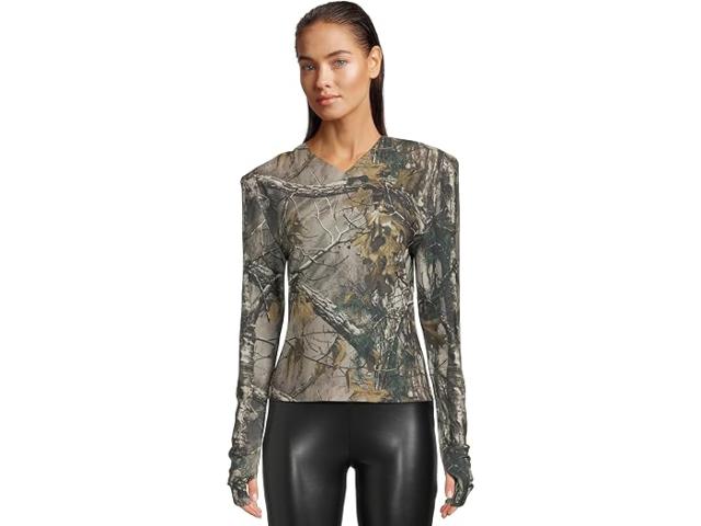 (取寄) ノーマ カマリ レディース ロング スリーブ ショルダー パッド V-ネック トップ Norma Kamali women Long Sleeve Shoulder Pad V-Neck Top Trees