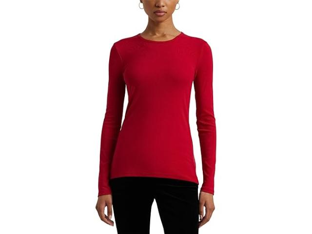 (取寄) ローレン ラルフローレン レディース コットンブレンド ロング-スローブ トップ Lauren Ralph Lauren women Cotton-Blend Long-Sleeve Top Festive Red
