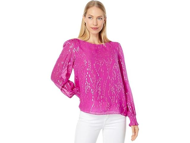 (取寄) リリー ピュリッツァー レディース イディナ ロング スリーブ シルク トップ Lilly Pulitzer women Idina Long Sleeve Silk Top Elderberry Fish Clip Chiffon