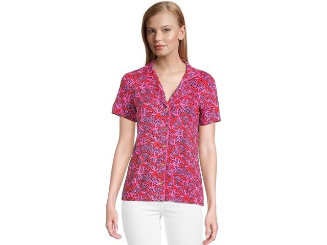 (取寄) リリー ピュリッツァー レディース パジャマ ニット ショート スリーブ ボタンアップ トップ Lilly Pulitzer women Pajama Knit Short Sleeve Button-Up Top Passion Fruit Pink Star Searching