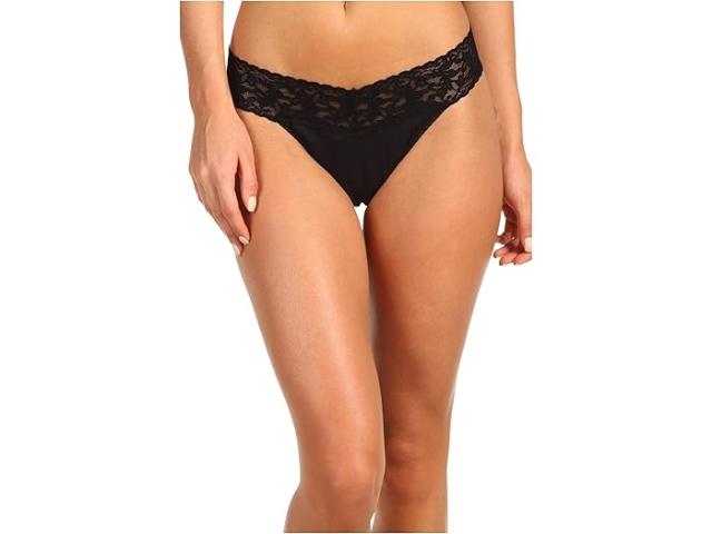 (取寄) ハンキー パンキー レディース オーガニック コットン オリジナル ライズ トング W/ レース Hanky Panky women Hanky Panky Organic Cotton Original Rise Thong w/ Lace Black