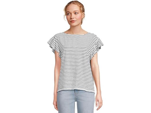 (取寄) ヴィンヤードヴァインズ レディース スラブ ジャージ フラッター スリーブ ティー Vineyard Vines women Slub Jersey Flutter Sleeve Tee Marta Stripe/White Cap/Nautical Navy