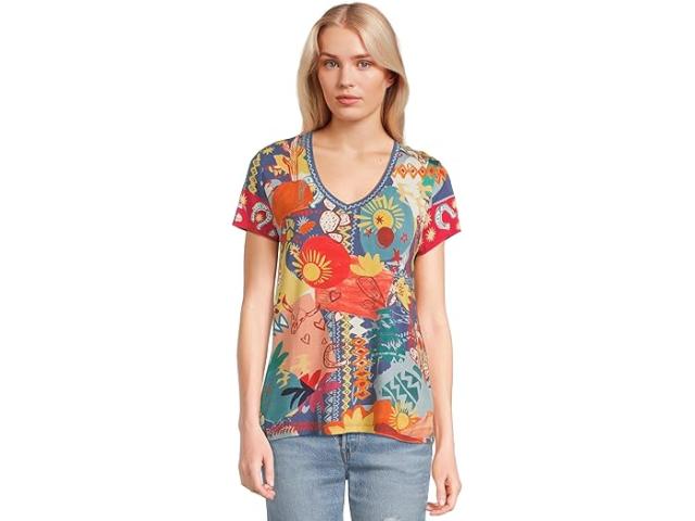 (取寄) ジョニー ワズ レディース ザ ジャニー フェーバリット ショート スリーブ V-ネック ティー Johnny Was women The Janie Favorite Short Sleeve V-Neck Tee Liberty Scarf