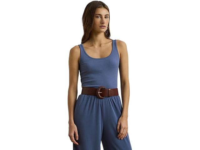 (取寄) ローレン ラルフローレン レディース ストレッチ コットン タンク トップ Lauren Ralph Lauren women Stretch Cotton Tank Top Capri Blue