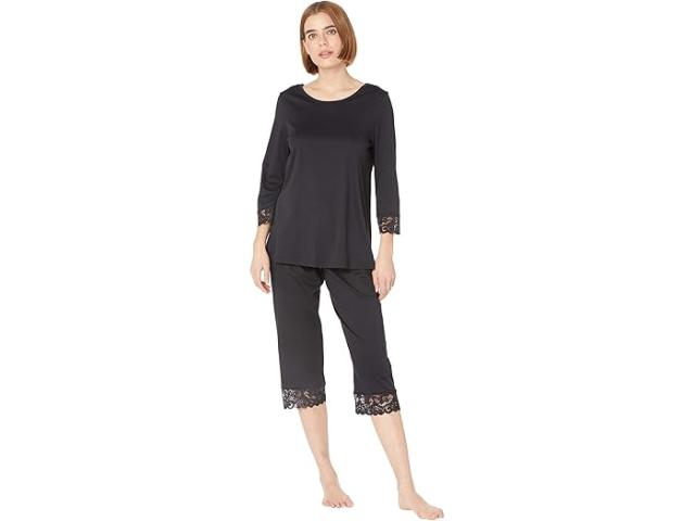 (取寄) ハンロ レディース モーメント クロップ パジャマ セット Hanro women Moments Crop Pajama Set Black
