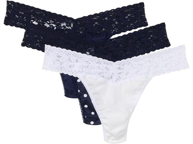 (取寄) ハンキー パンキー レディース コットン オリジナル ライズ トング 3-パック Hanky Panky women Cotton Original Rise Thong 3-pack Navy/Full Circle/White