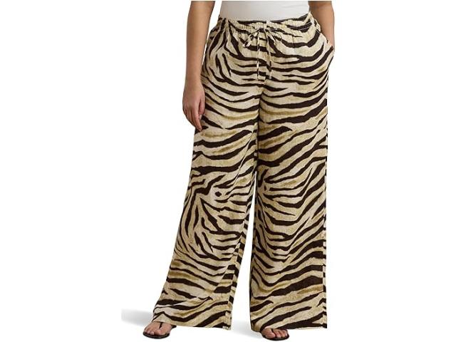 (取寄) ローレン ラルフローレン レディース プラス サイズ ゼブラ-プリント リネン ワイド-レッグ パンツ Lauren Ralph Lauren women Plus Size Zebra-print Linen Wide-leg Pants Cream/Brown