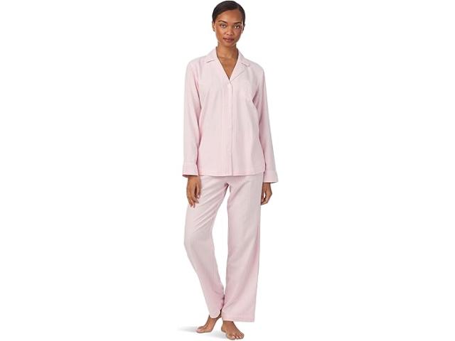 (取寄) ローレン ラルフローレン レディース ウーブン ロング スリーブ ノッチ カラー ロング パンツ パジャマ セット Lauren Ralph Lauren women Woven Long Sleeve Notch Collar Long Pant Pajama Set Pink Stripe 1