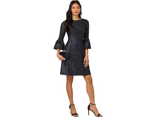(取寄) アドリアナ パぺル レディース A-ライン ジャカード ドレス Adrianna Papell women A-line Jacquard Dress Navy/Black
