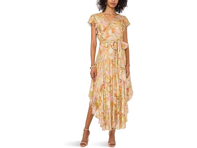(取寄) ヴィンスカムート レディース V ネック ボタン ダウン マキシ ドレス ウィズ フラッター スリーブ Vince Camuto women V Neck Button Down Maxi Dress With Flutter Sleeve Crushed Orange