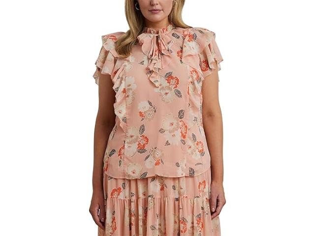 (取寄) ローレン ラルフローレン レディース プラス サイズ フローラル フリルトリム ジョーゼット ブラウザ Lauren Ralph Lauren women Plus Size Floral Ruffle-Trim ette Blouse Pink/Multi