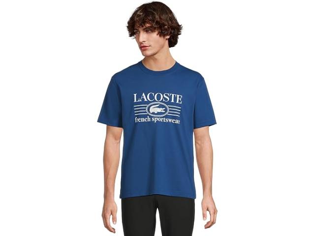 (取寄) ラコステ メンズ クラシック フィット コットン プリント T-シャツ Lacoste men Classic Fit Cotton Print T-shirt Blue