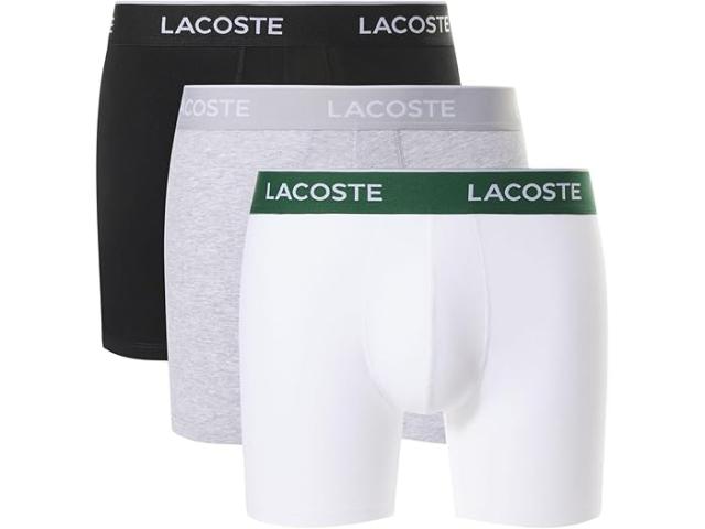 (取寄) ラコステ メンズ コットン ストレッチ エッセンシャル ボクサー ブリーフ 3-パック Lacoste men Cotton Stretch Essentials Boxer Briefs 3-pack Black/White/Grey Chine