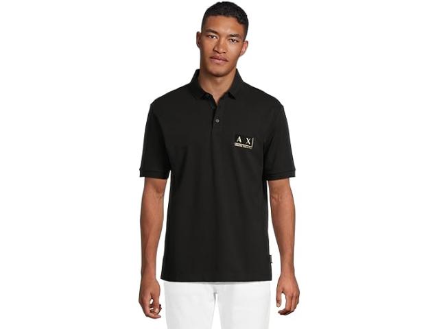 (取寄) アルマーニエクスチェンジ メンズ ゴールド ディテール コットン ポロ Armani Exchange men Gold Detail Cotton Polo Black Shade Gold