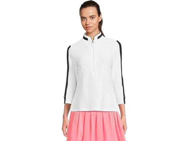 (取寄) ジェイミー サドック レディース テクスチャー オットマン 3/4 スリーブ 1/4 ジップ トップ Jamie Sadock women Textured Ottoman 3/4 Sleeve 1/4 Zip Top Sugar White