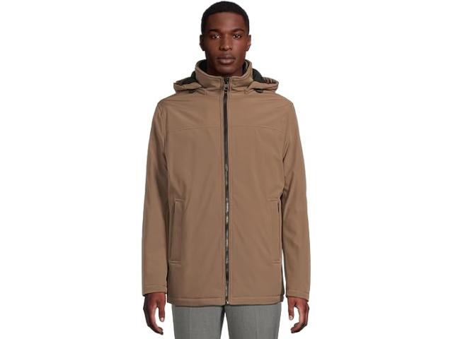 (取寄) カルバンクライン メンズ フーデット リップ ストップ ウォーター アンド ウィンド レジスタント ジャケット ウィズ フリース ビブ   men Hooded Rip Stop Water and Wind Resistant Jacket with Fleece Bib Dark Tan