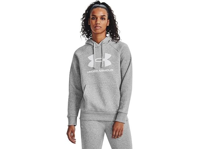 (取寄) アンダーアーマー レディース ライバル フリース ビッグ ロゴ ブーディ Under Armour women Rival Fleece Big Logo Hoodie Mod Gray Light Heather/White